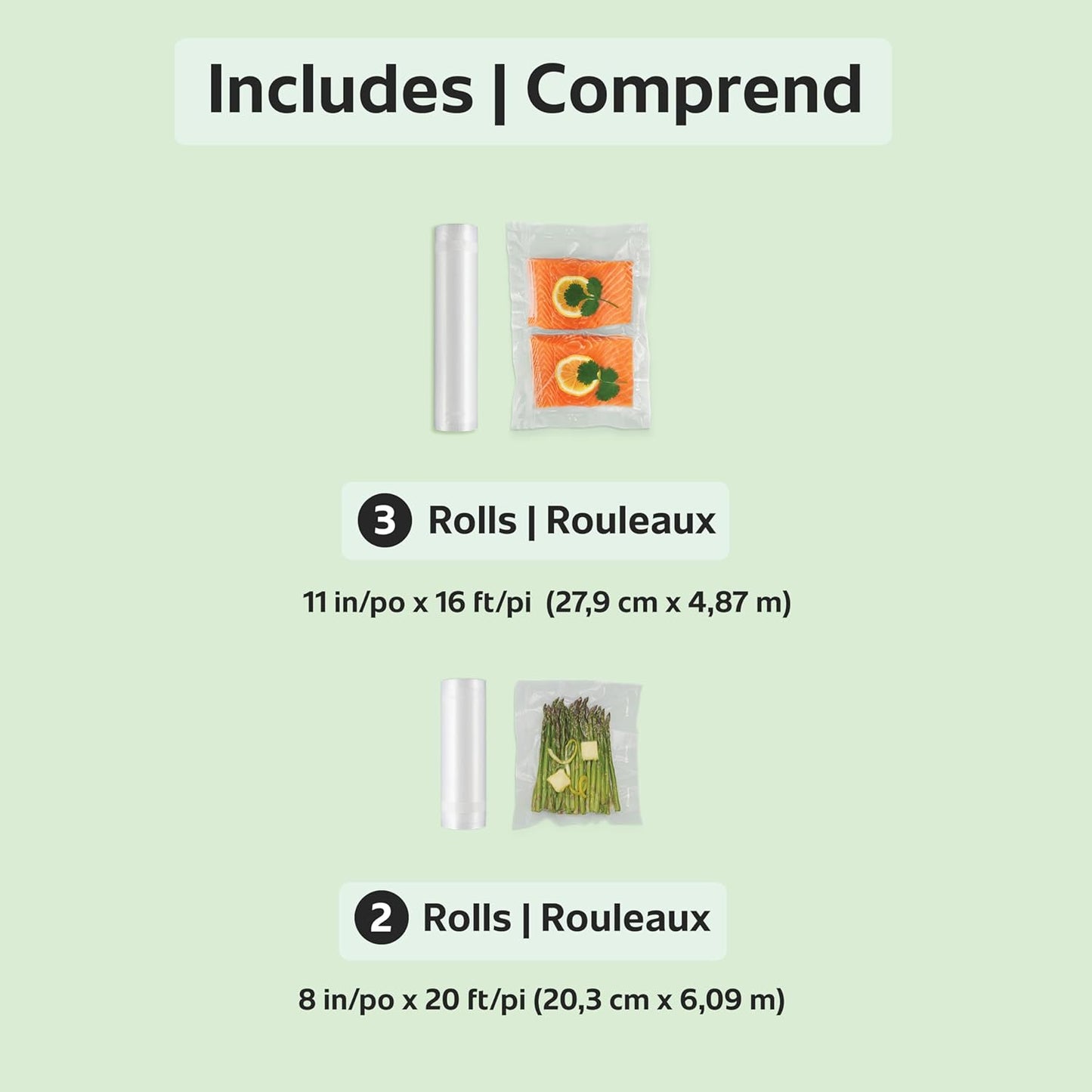 FoodSaver Custom Length Vacuum Sealer Bags Multipack, 5 Count Rolls fo ...